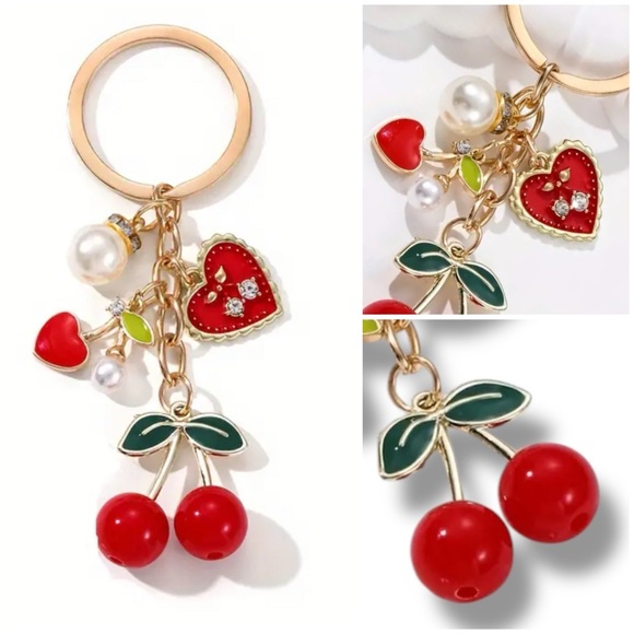 Accessories | Cherry And Heart Keychain With Red And Gold Accents ...